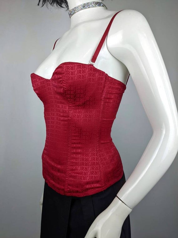 Y2k Vintage Satin Red Bustier John Richmond, Monogram… - Gem
