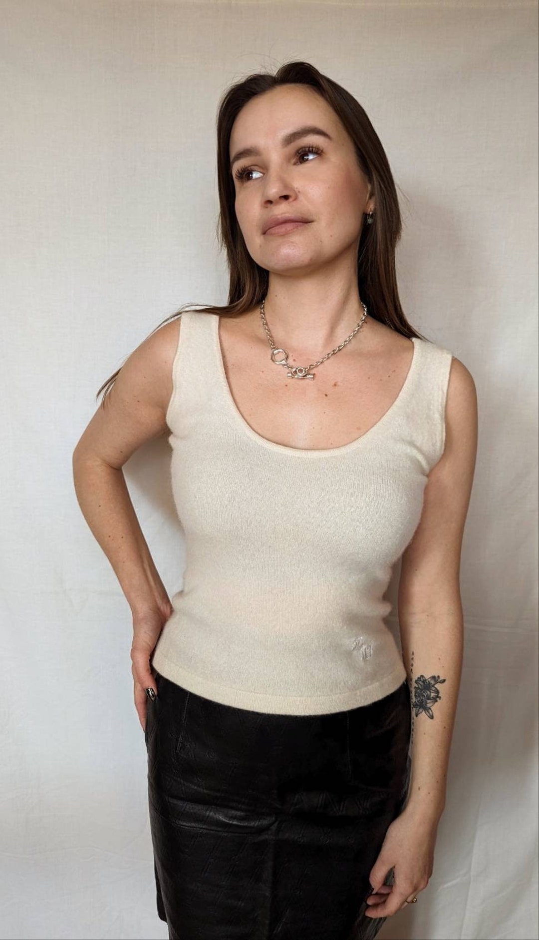 Y2k Vintage VERSACE Knit Top. Ivory Cashmere Sleeveless Tank Top - Etsy