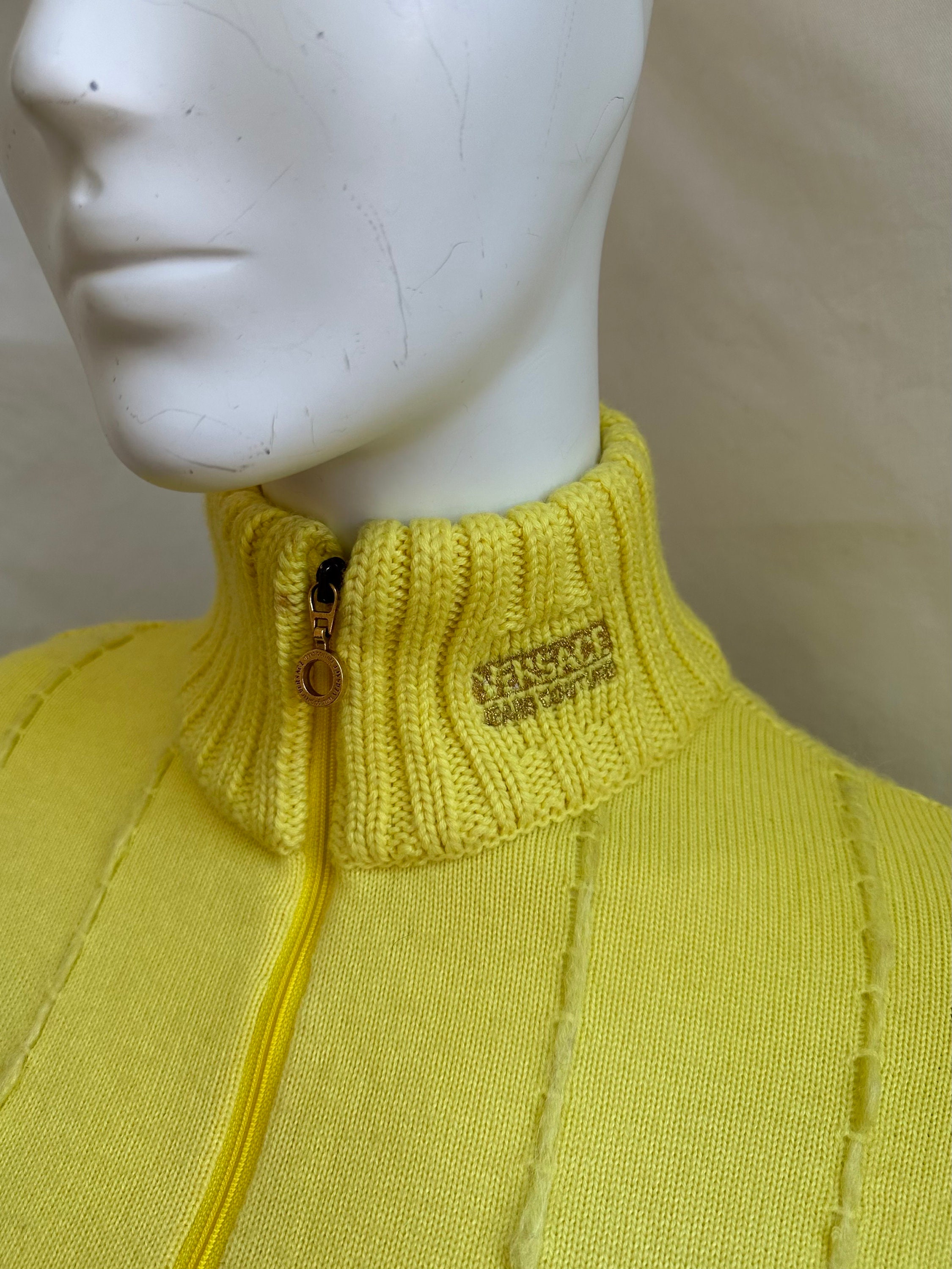 Y2k Vintage VERSACE Jeans Couture Yellow Zip up Sweater - Etsy