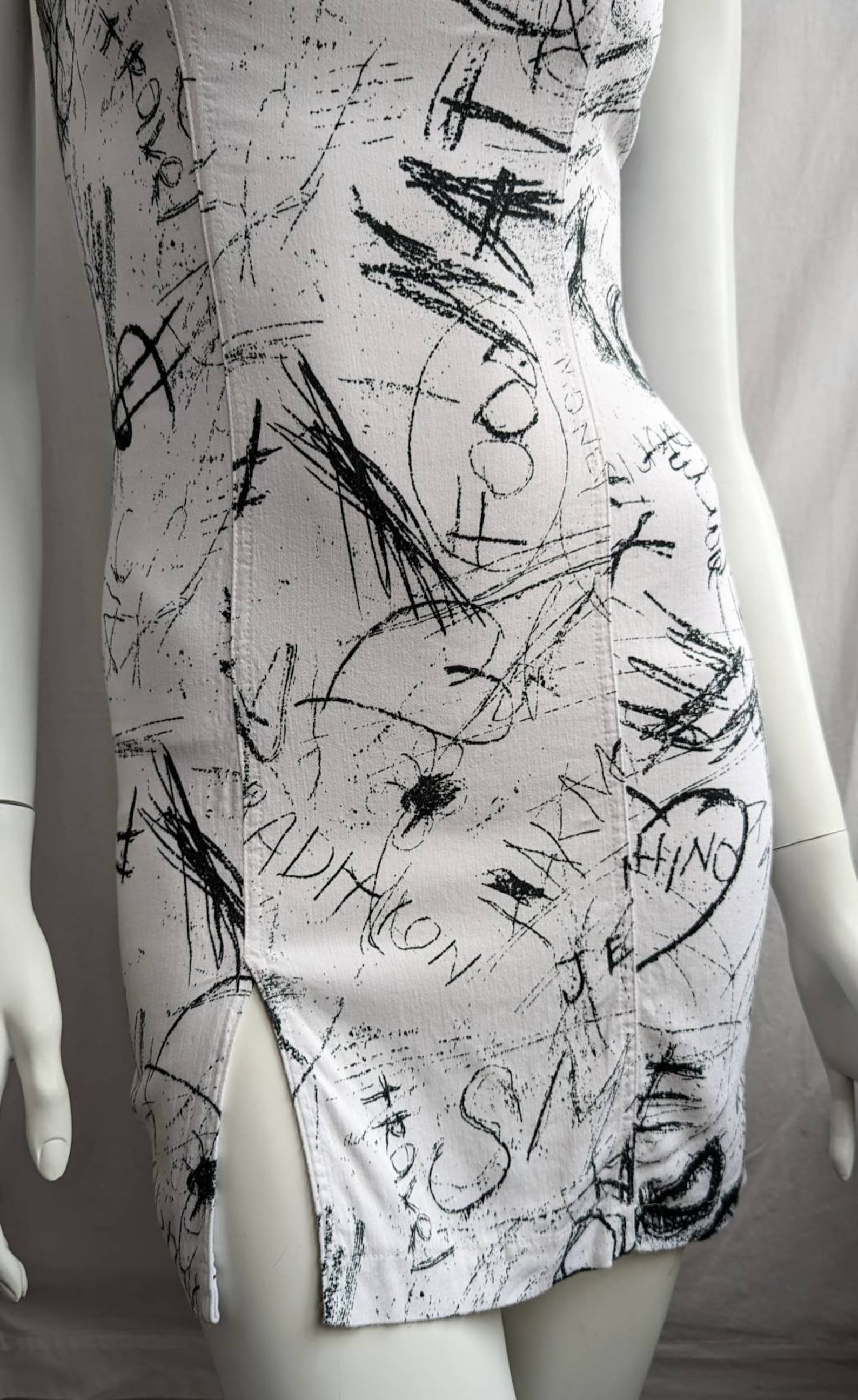 Vintage 90s MOSCHINO Graffiti Dress. Grunge Abstract Tank Dress - Etsy