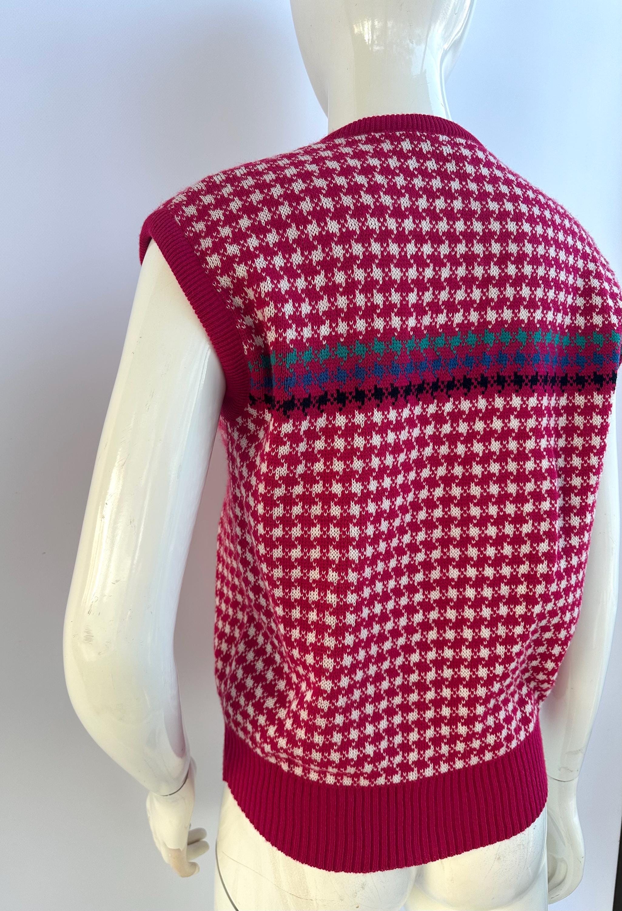 Y2k Vintage Knitted Hot Pink Vest, Houndstooth Print Tank Top - Etsy
