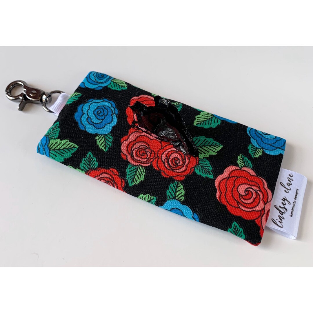 Black With Red and Blue Roses Dog Poop Bag Holder - Etsy