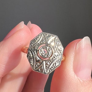 OCTAGON Shield French Antique Rose Cut Diamond 18k GOLD Ring Geometric ...