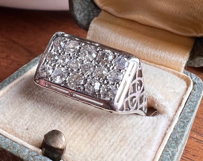 Art Deco GRID Ring Antique 1 Carat Old Mine Cut DIAMOND Ring Geometric ...