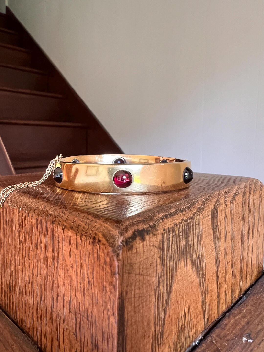 ANTIQUE 27 Gram 18k Gold Red GARNET Orb Purple Glow Cabochon French ...