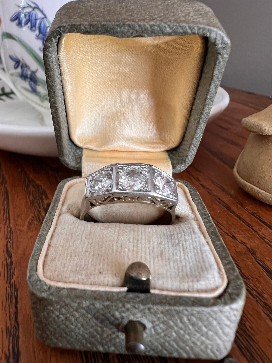 Three Stone 1.15 Carat Transitional & Old European Cut DIAMOND Ring ...