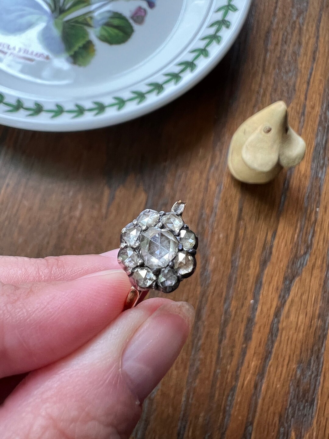 Rose Cut DIAMOND Daisy 9 Stone Cluster .9 Carat French Antique Georgian ...