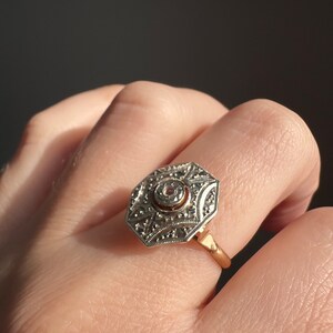 OCTAGON Shield French Antique Rose Cut Diamond 18k GOLD Ring Geometric ...