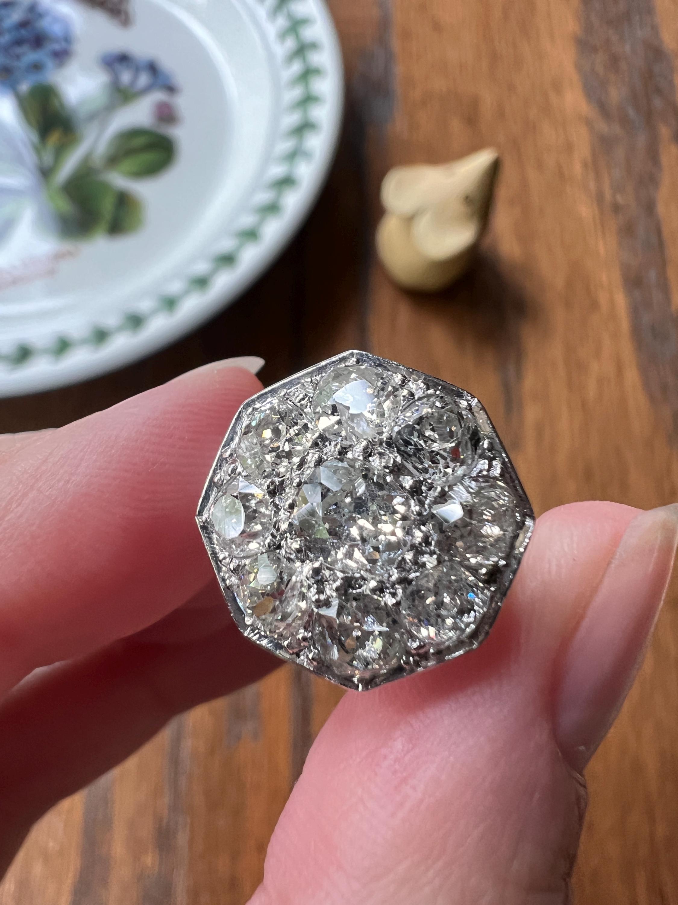 XL 2.7 Carat OCTAGON Shield French Antique PLATINUM Ring Old Mine Cut ...