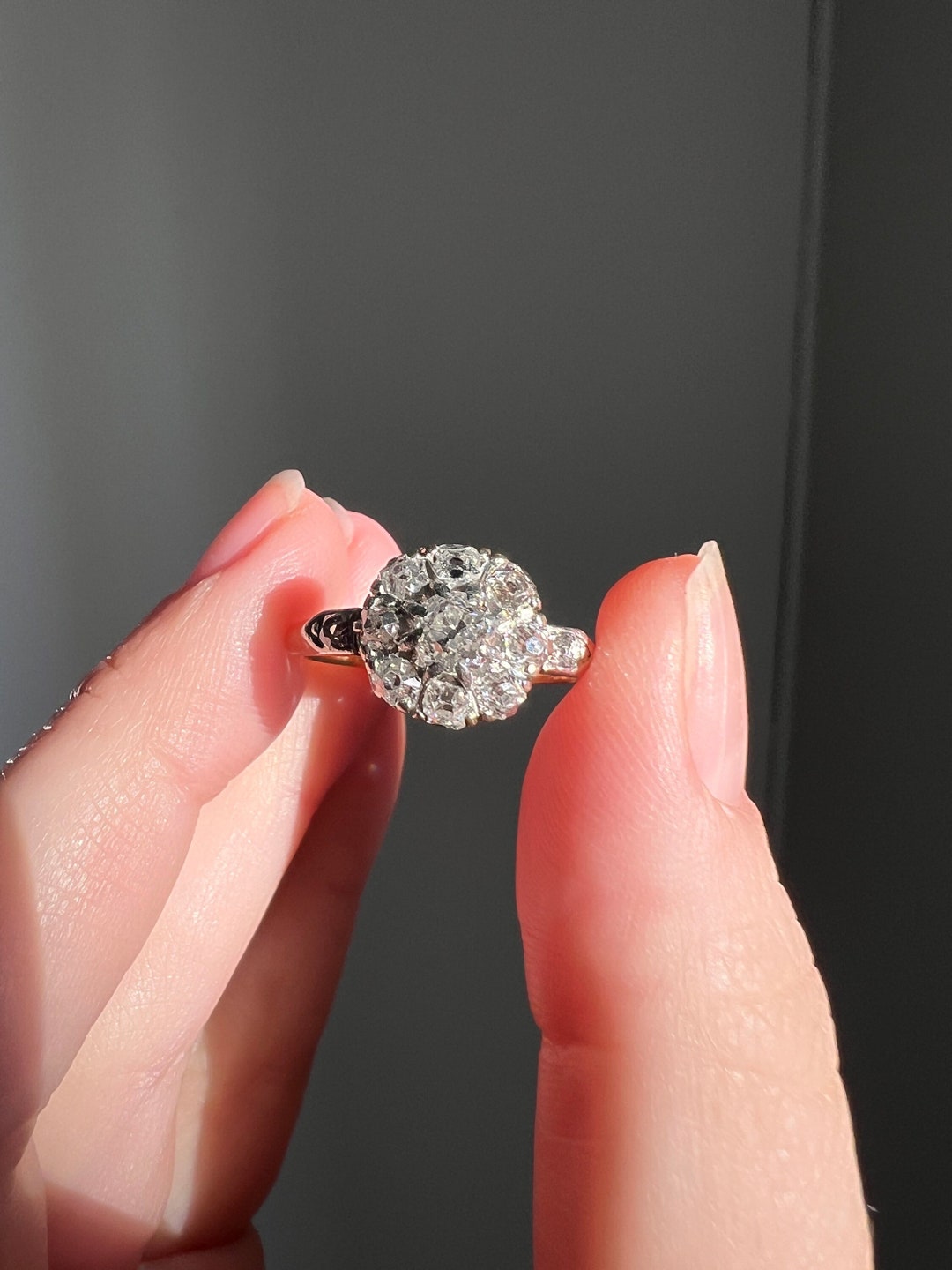 Large FRENCH Antique 1 Carat 11 Old Mine Cut Diamond Ring 18k Gold PLATINUM 1ctw Halo Cluster ...