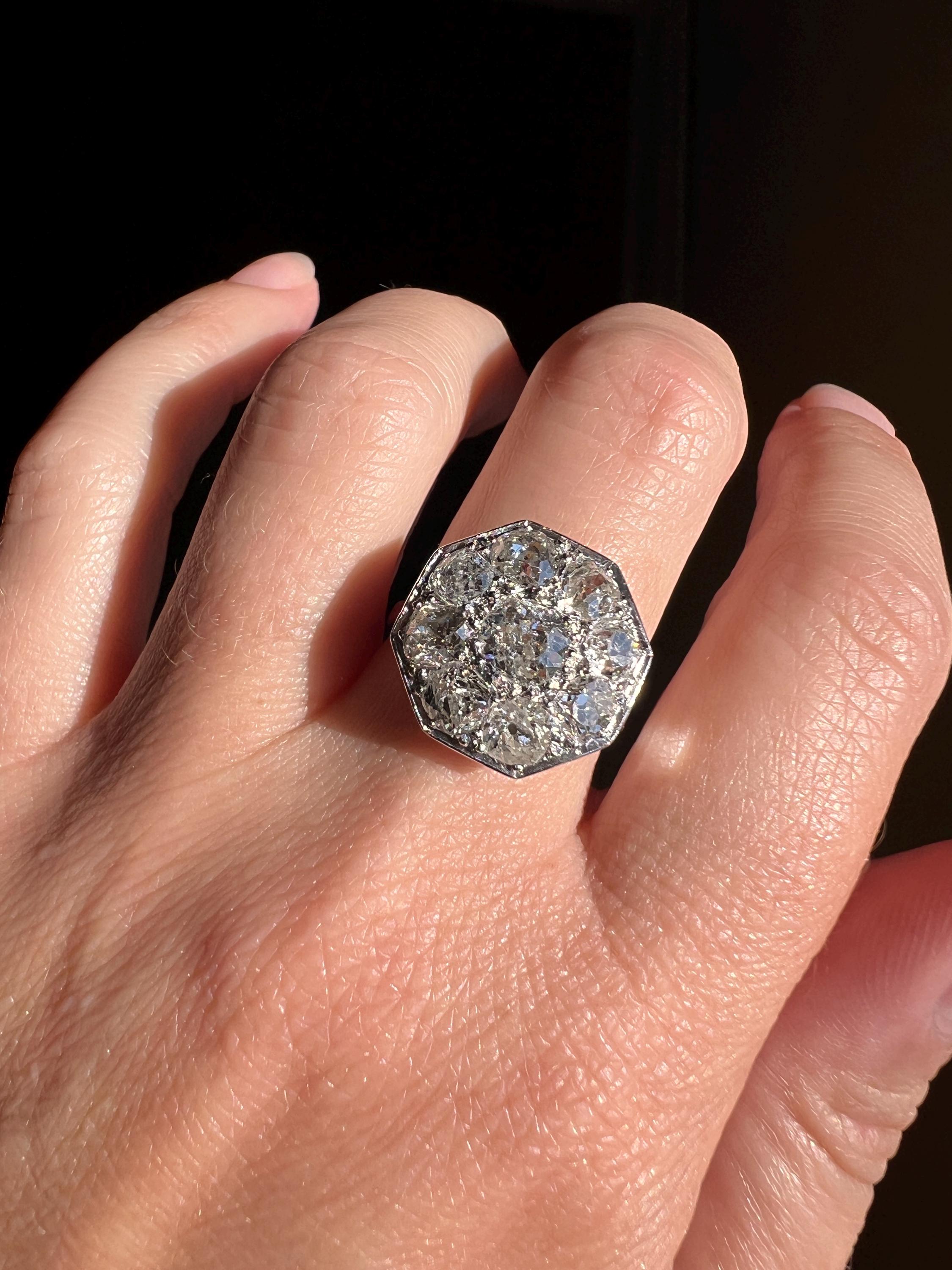 XL 2.7 Carat OCTAGON Shield French Antique PLATINUM Ring Old Mine Cut ...