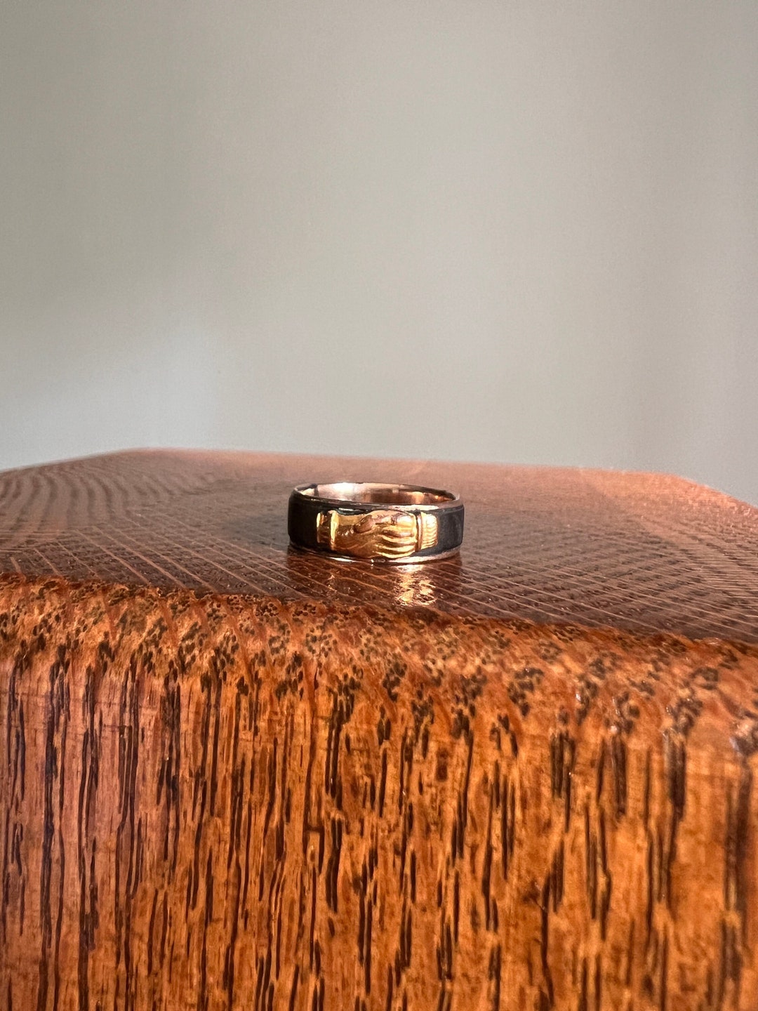 HANDS Shaking GEORGIAN Era Fede Betrothal Ring 10k Gold & GF Wide Band ...