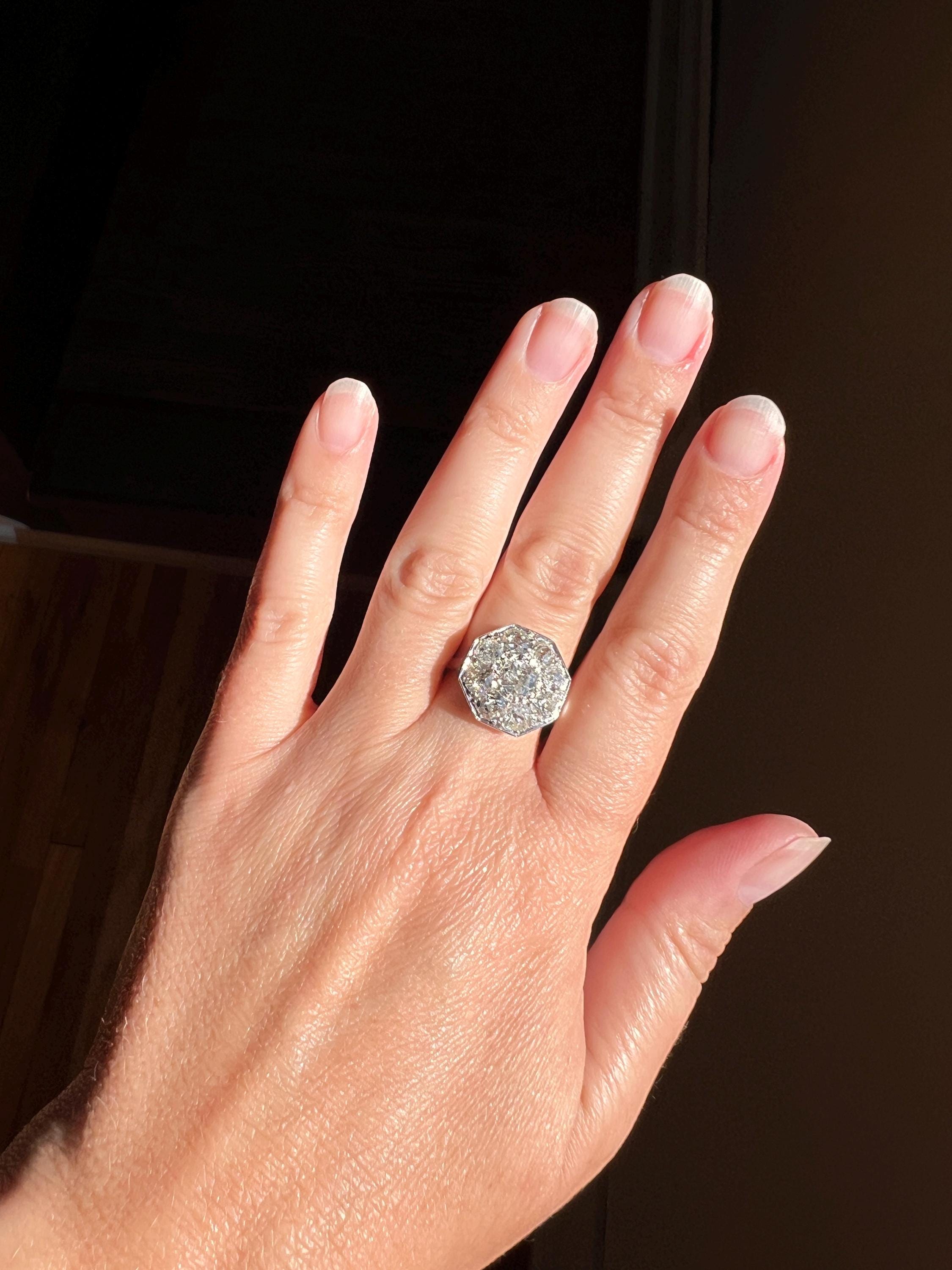 XL 2.7 Carat OCTAGON Shield French Antique PLATINUM Ring Old Mine Cut ...