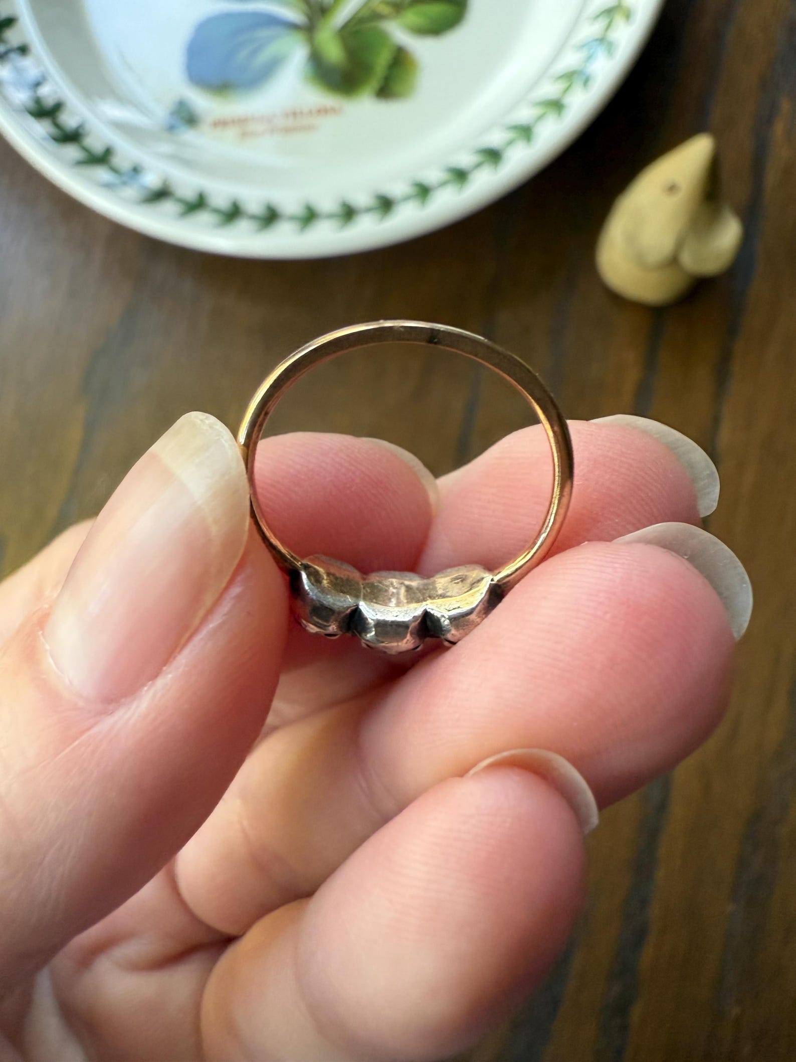 Georgian Antique Rose Cut DIAMOND Three Stone Ring 18k Gold Silver ...