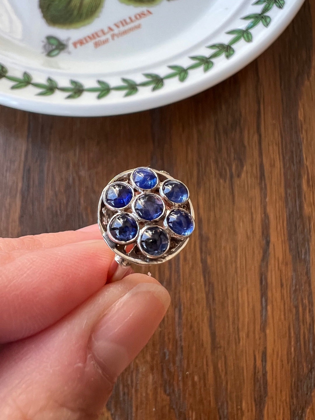 Seven SAPPHIRE Antique Circle Halo Ring 14k White Gold Geometric ...