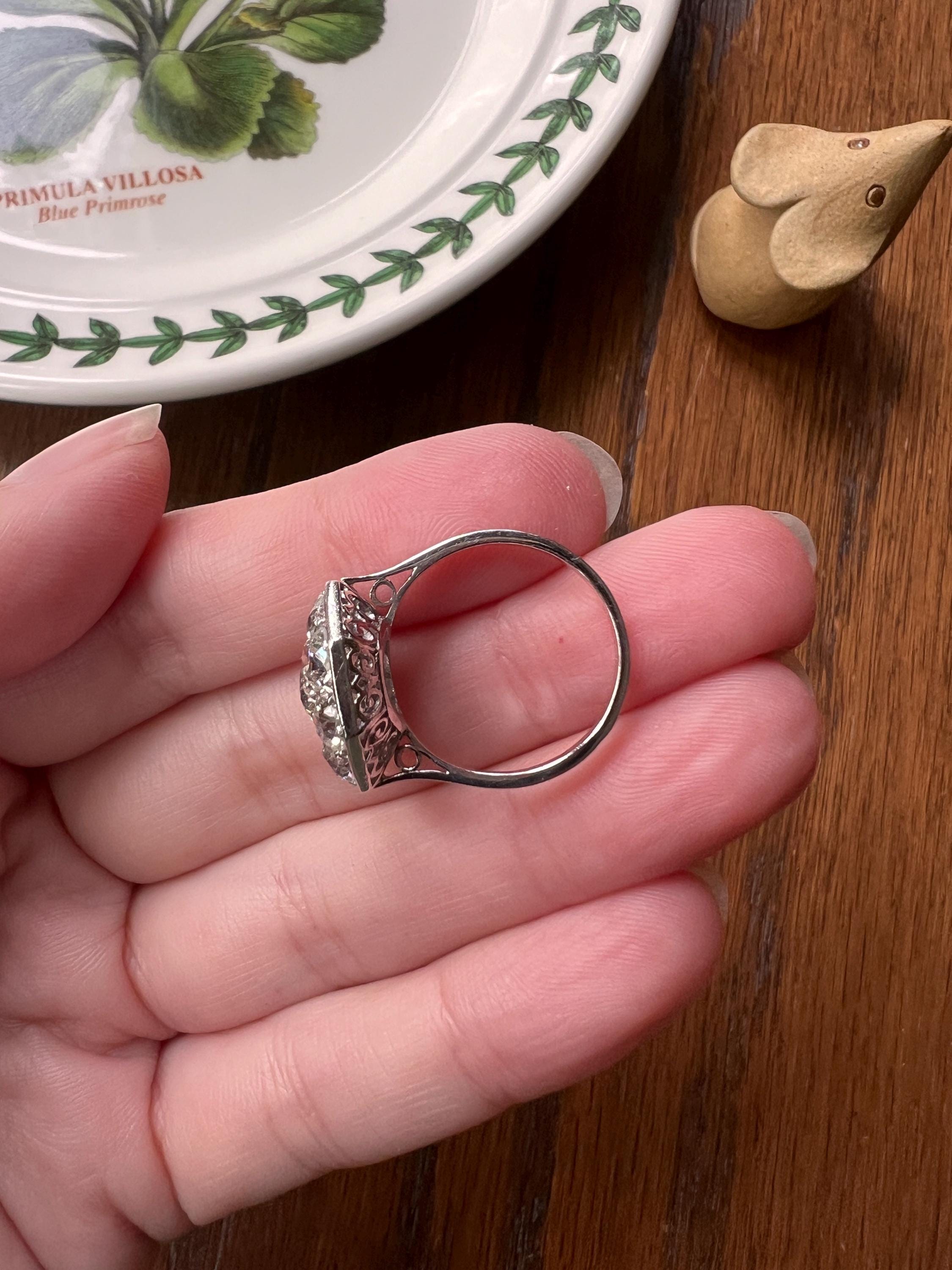 XL 2.7 Carat OCTAGON Shield French Antique PLATINUM Ring Old Mine Cut ...