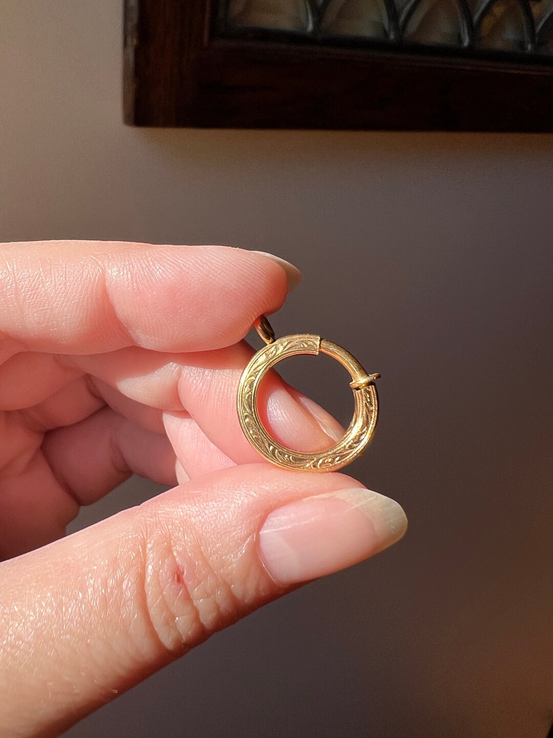 EMBOSSED Antique VICTORIAN XL Spring Ring 1/20 12k Gold Fill 17mm Clip ...