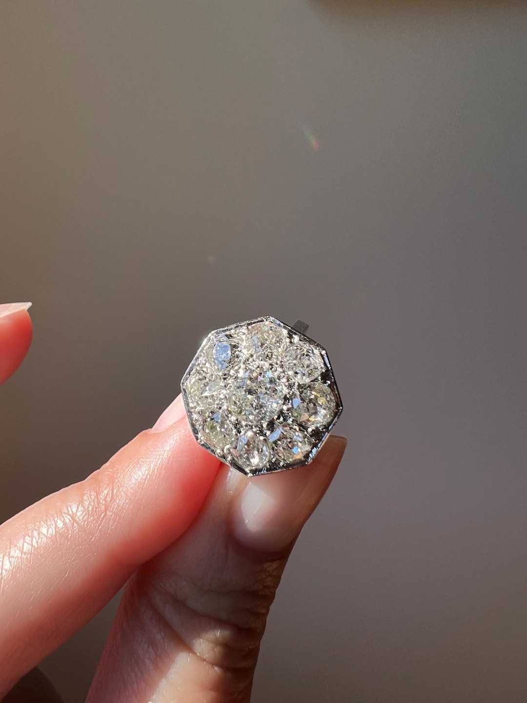 XL 2.7 Carat OCTAGON Shield French Antique PLATINUM Ring Old Mine Cut ...