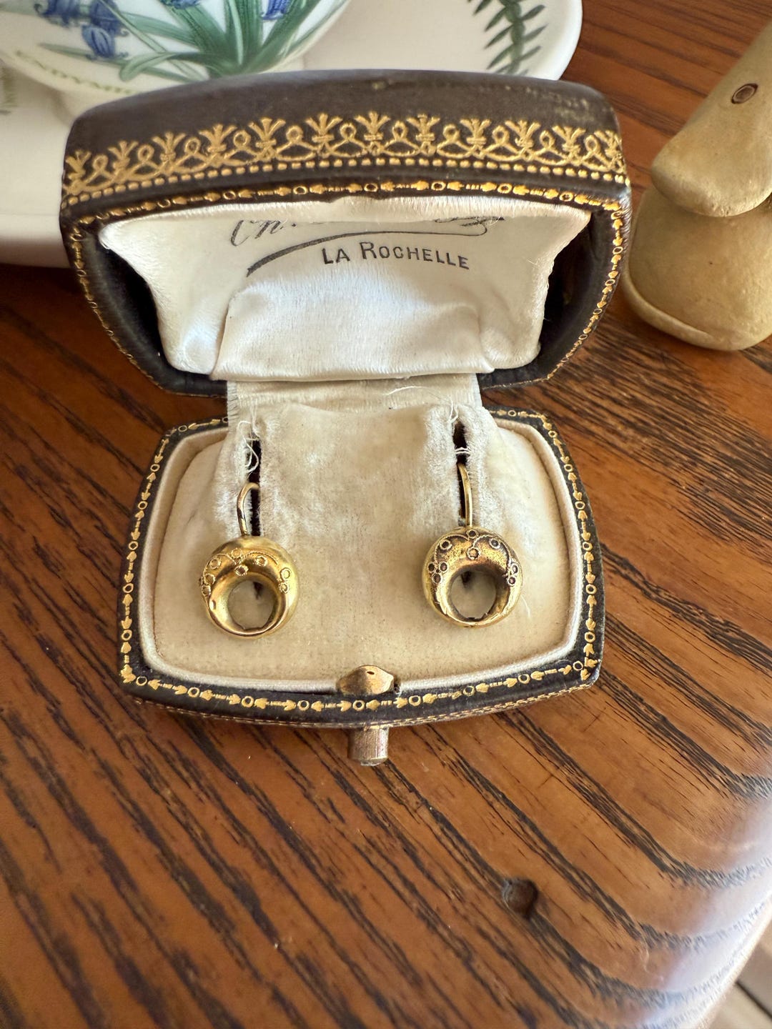 Antique 18k Gold Victorian Crescent Moon Earrings Dormeuse Dangle ...