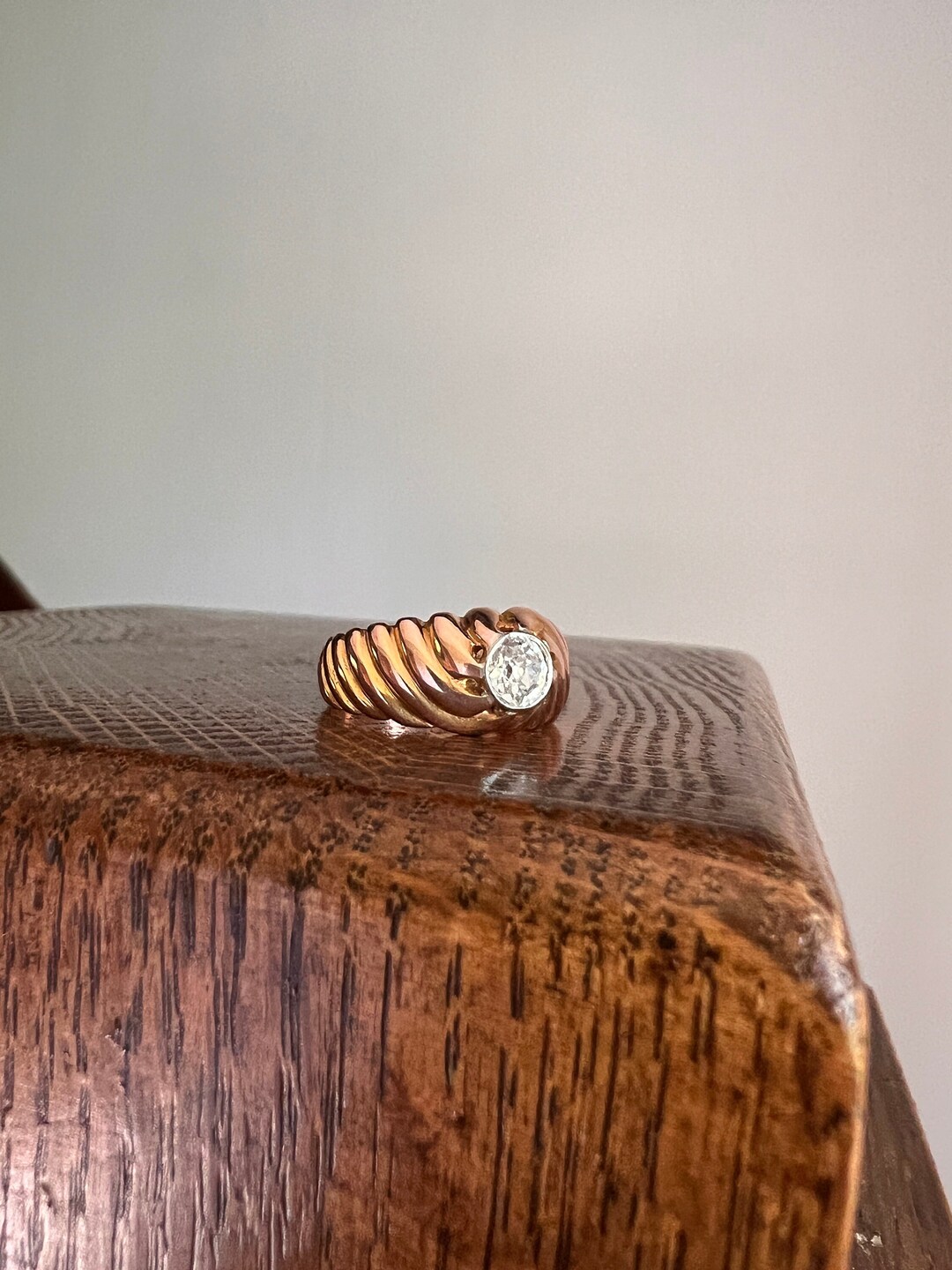 GADROON Chunky .6 Carat Old Mine Cut DIAMOND Wide Band Ring 18k Rose ...