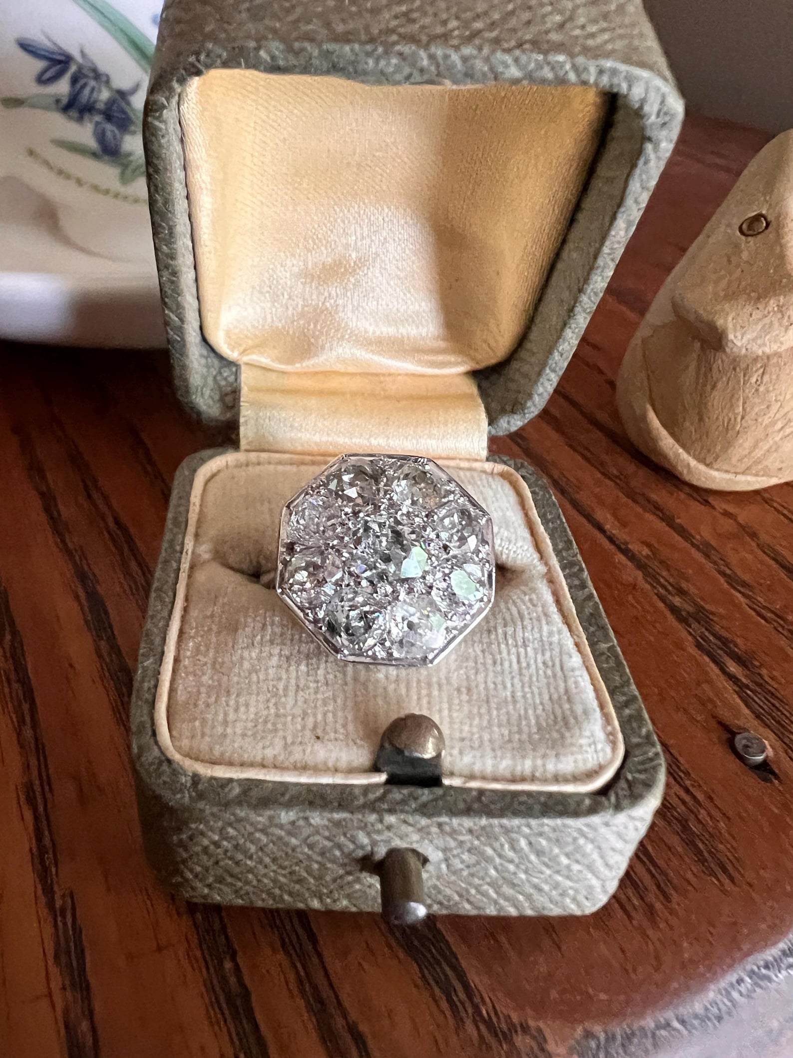 XL 2.7 Carat OCTAGON Shield French Antique PLATINUM Ring Old Mine Cut ...