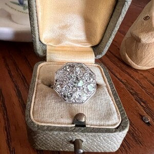 XL 2.7 Carat OCTAGON Shield French Antique PLATINUM Ring Old Mine Cut ...