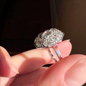 XL 2.7 Carat OCTAGON Shield French Antique PLATINUM Ring Old Mine Cut ...