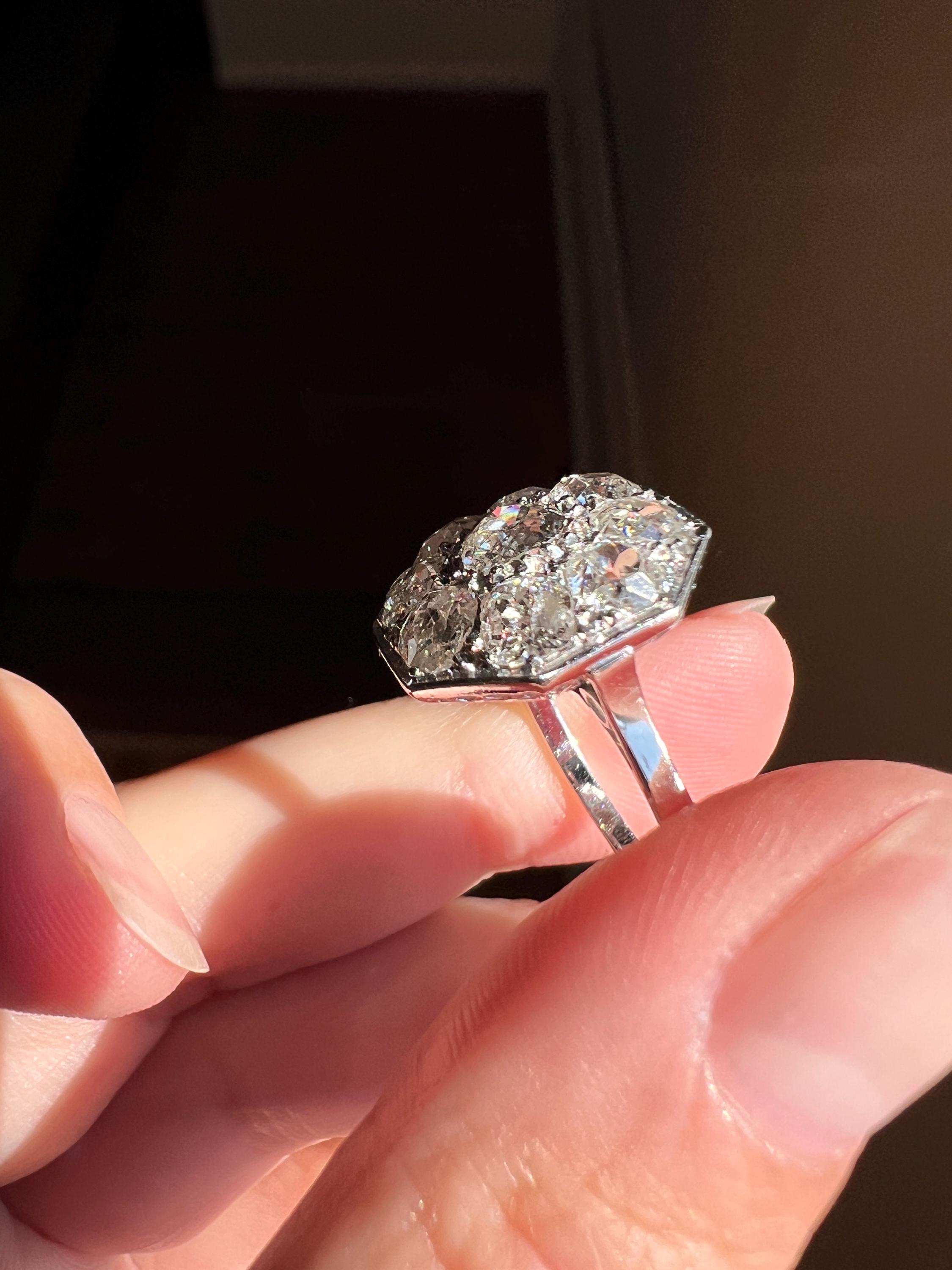 XL 2.7 Carat OCTAGON Shield French Antique PLATINUM Ring Old Mine Cut ...