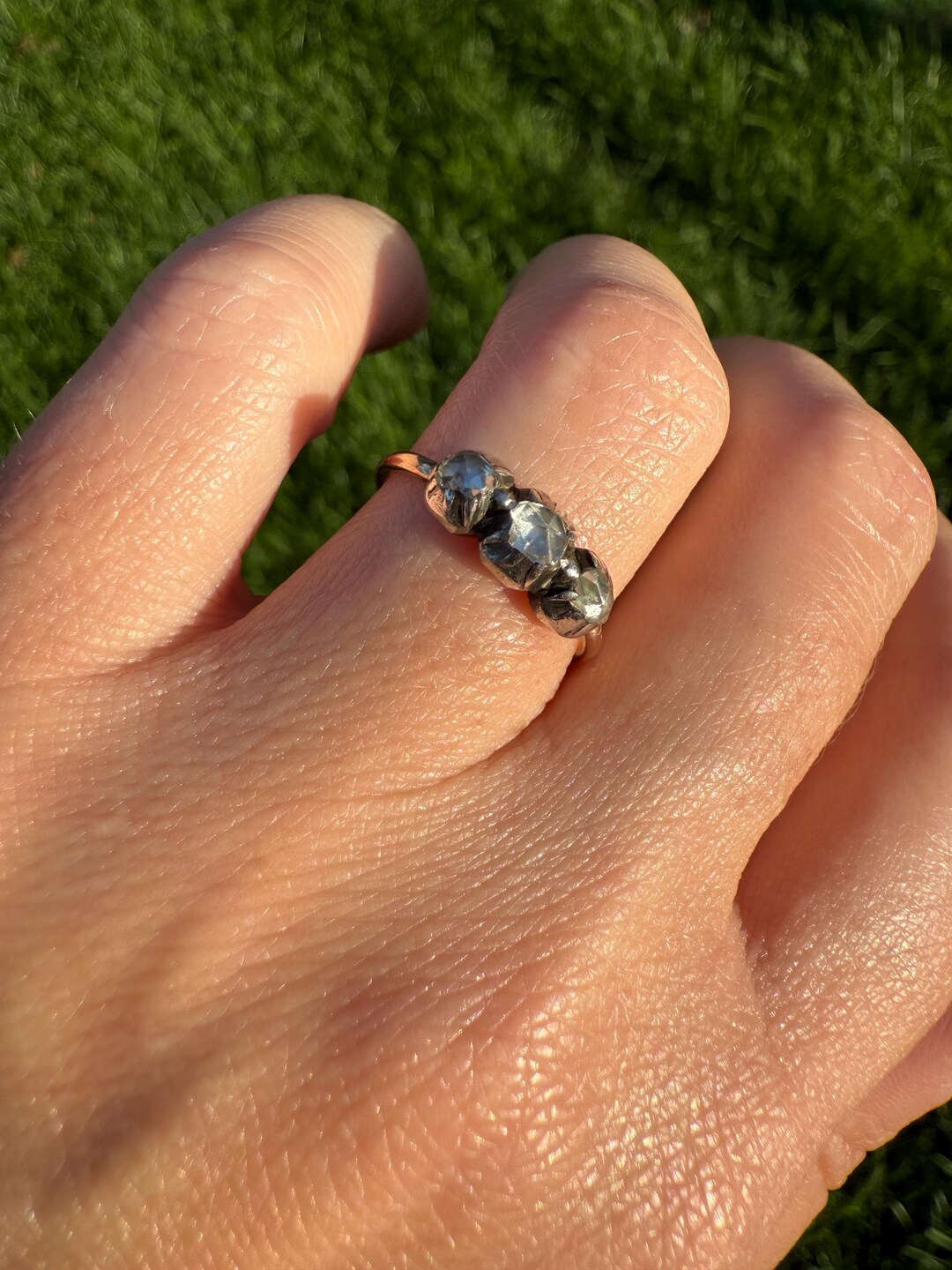 Georgian Antique Rose Cut DIAMOND Three Stone Ring 18k Gold Silver ...