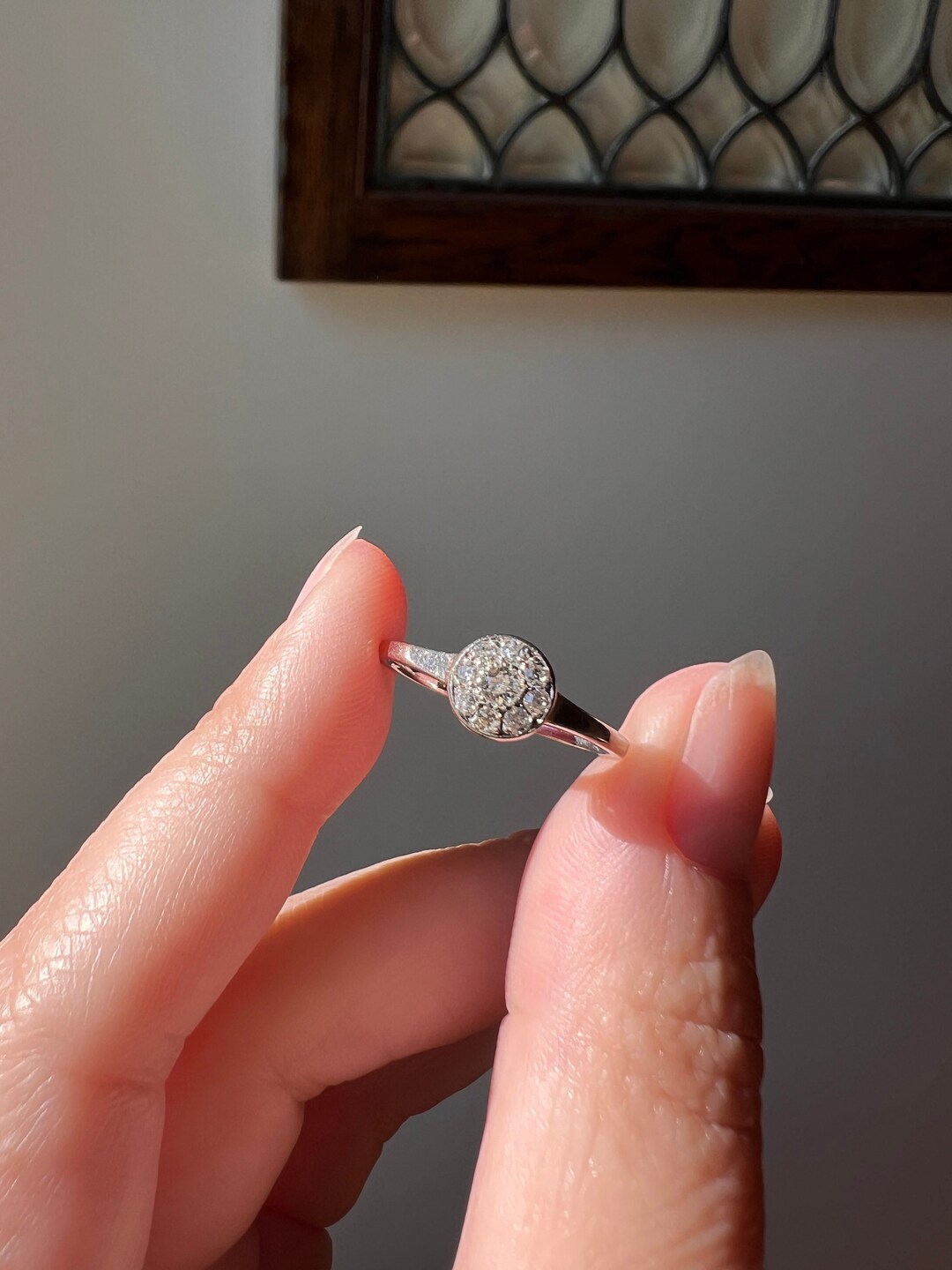 Dainty Old Mine Cut DIAMOND Round Bezel Set Cluster Antique Platinum ...