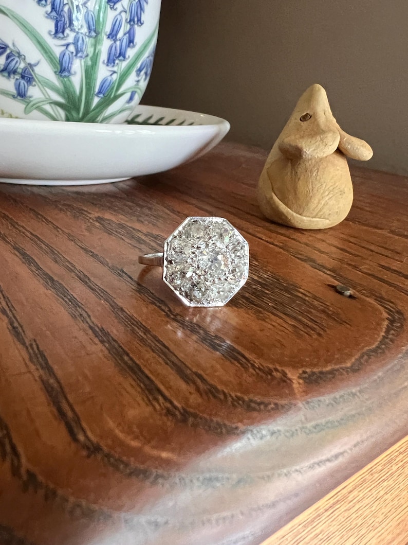 XL 2.7 Carat OCTAGON Shield French Antique PLATINUM Ring Old Mine Cut ...