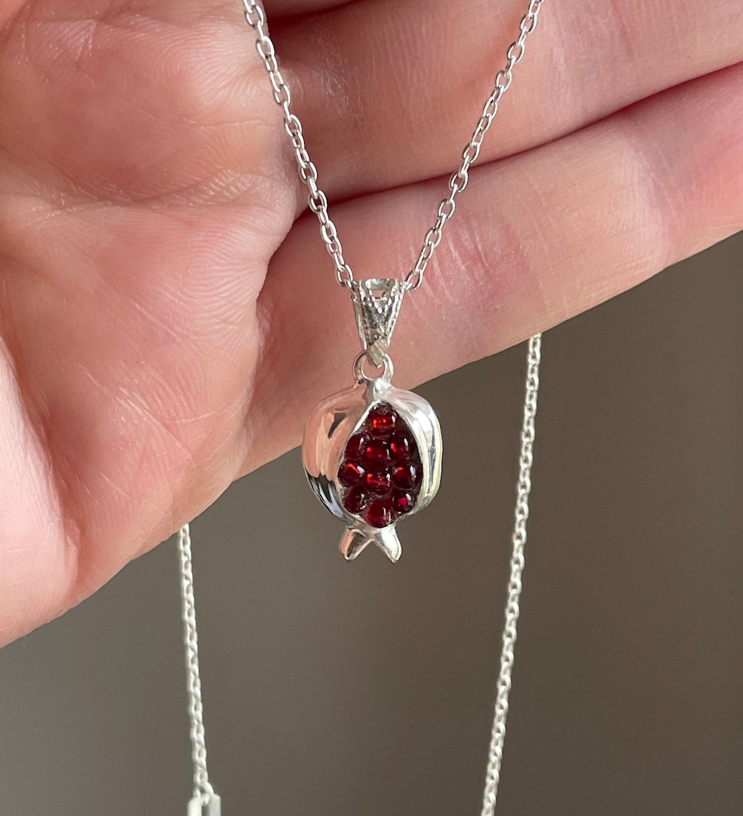 Solid Pomegranate Pendant, 925 Sterling Silver, Pomegranate Necklace ...