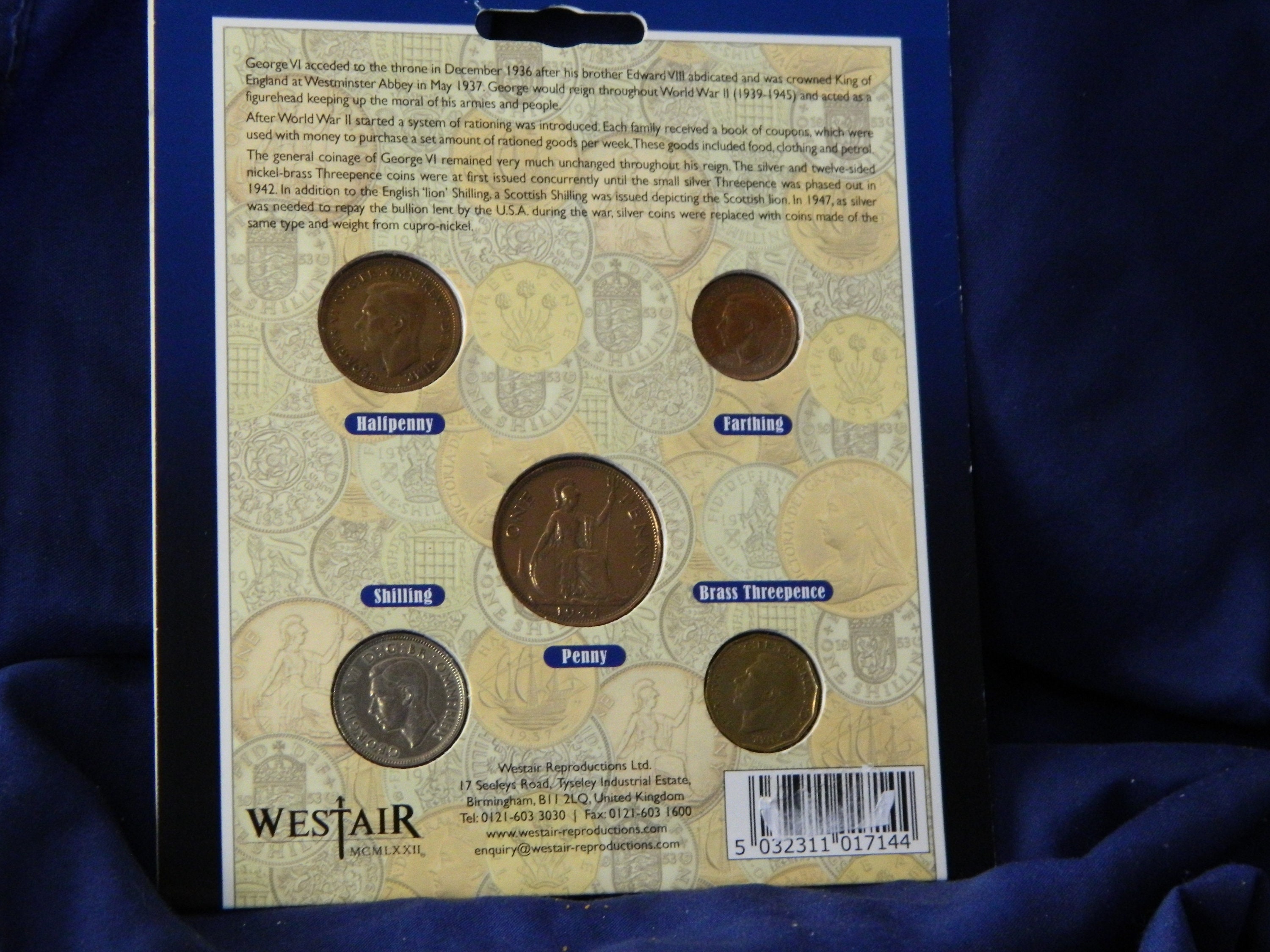 British Coins Set George VI Coins 1943 Farthing, 1941 Half Penny, 1944 ...