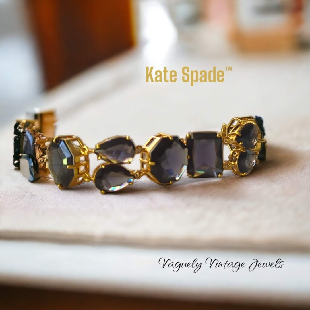 Retired Rare Kate Spade Statement Bracelet Faceted Black Gem Gold Link Wide Design for Elegant Evening Wear Perfect Gift for Her Etsy