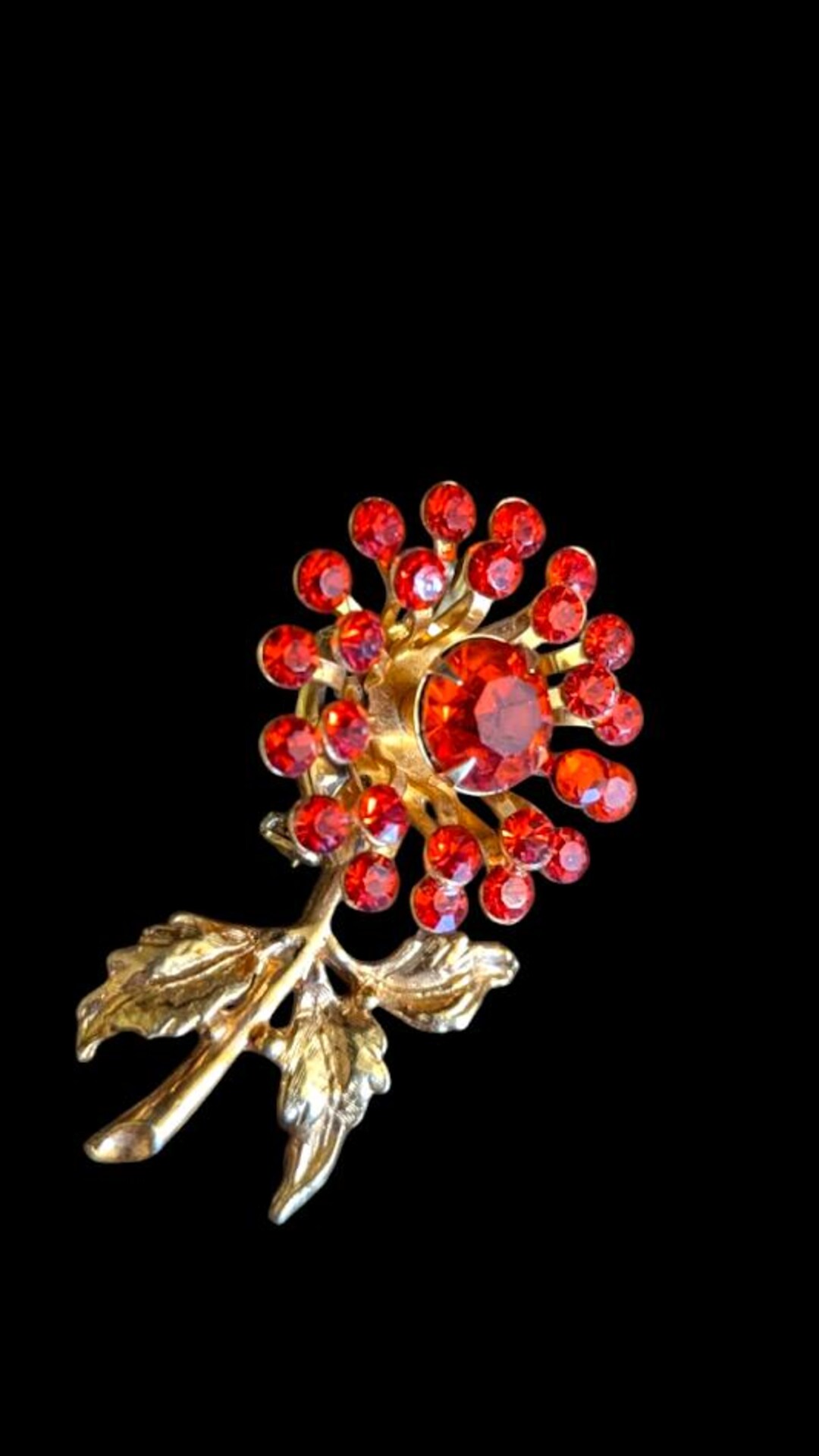 Orange Red Rhinestone Floral Brooch: Austrian Glass Flower Jewelry - Etsy