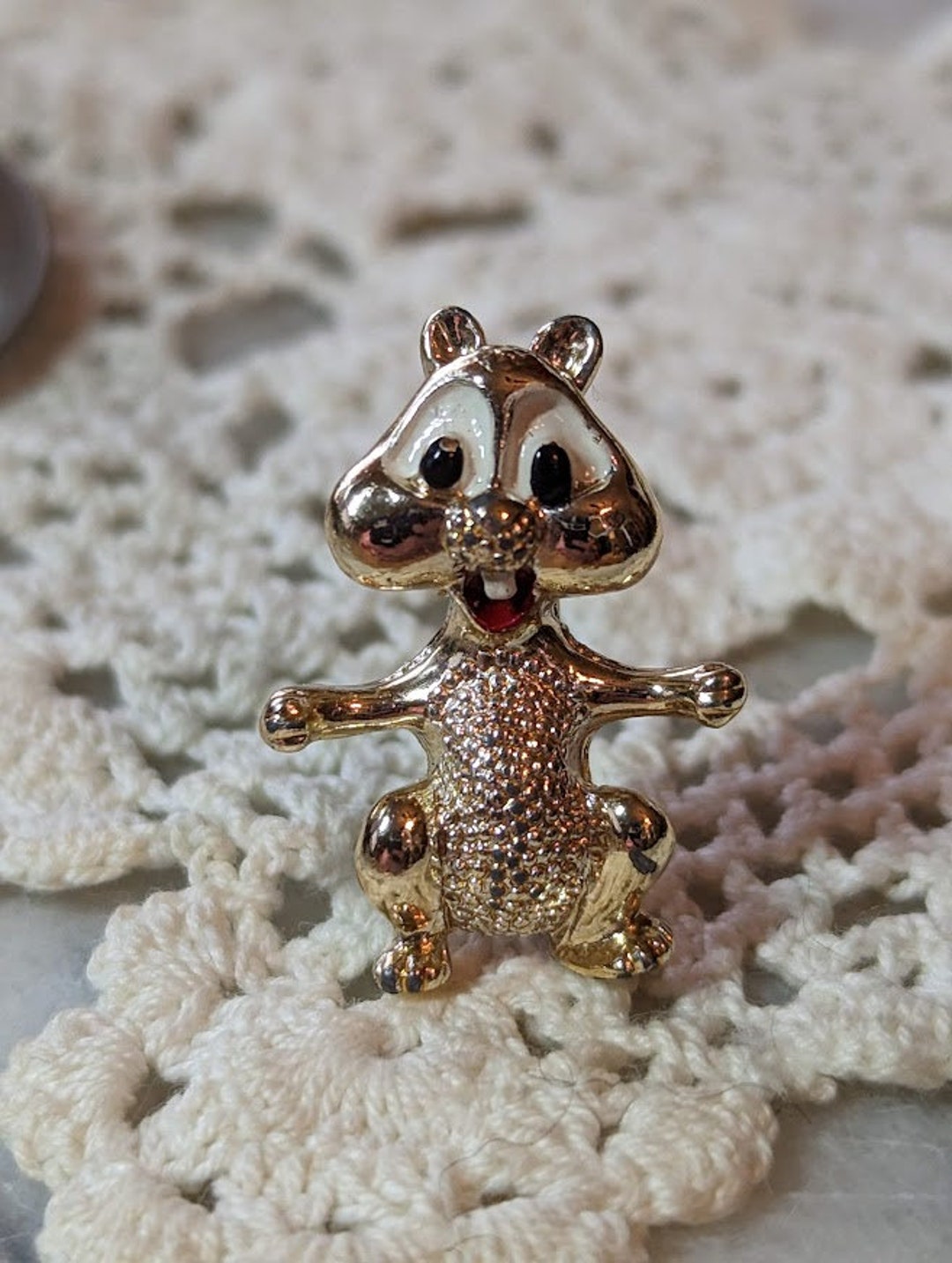 Vintage Gerry's Chipmunk Brooch - Figural Animal Pin - Painted Enamel ...