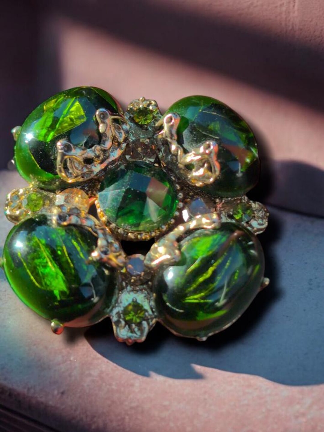 Green Glass Cabochon Brooch: Vintage Style Art Deco Pin - Etsy