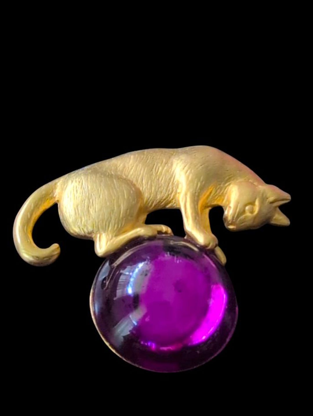 Vintage JJ Cat Brooch: Gold Tone Kitty With Purple Lucite Ball - Etsy