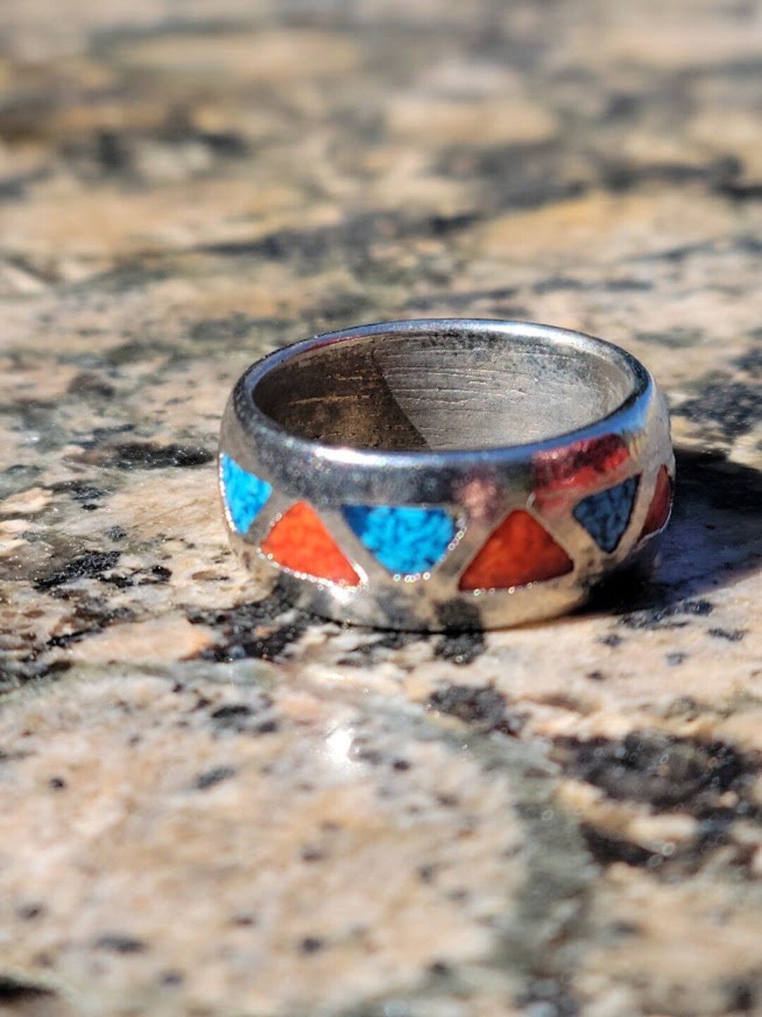 Beautiful Vintage Native American Navajo Turquoise Coral Inlay Sterling ...