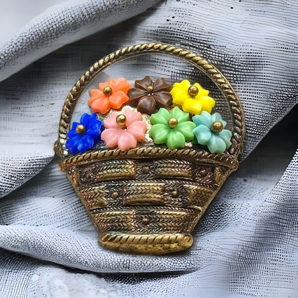 Flower Basket Pin - Etsy