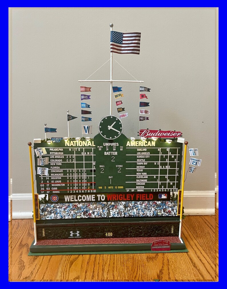Classic Handmade Lighted Wrigley Field Chicago Cubs Welcome Scoreboard ...