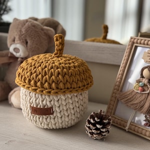 Handmade Crochet Acorn Basket With Lid | Cotton Rope Storage | Custom ...
