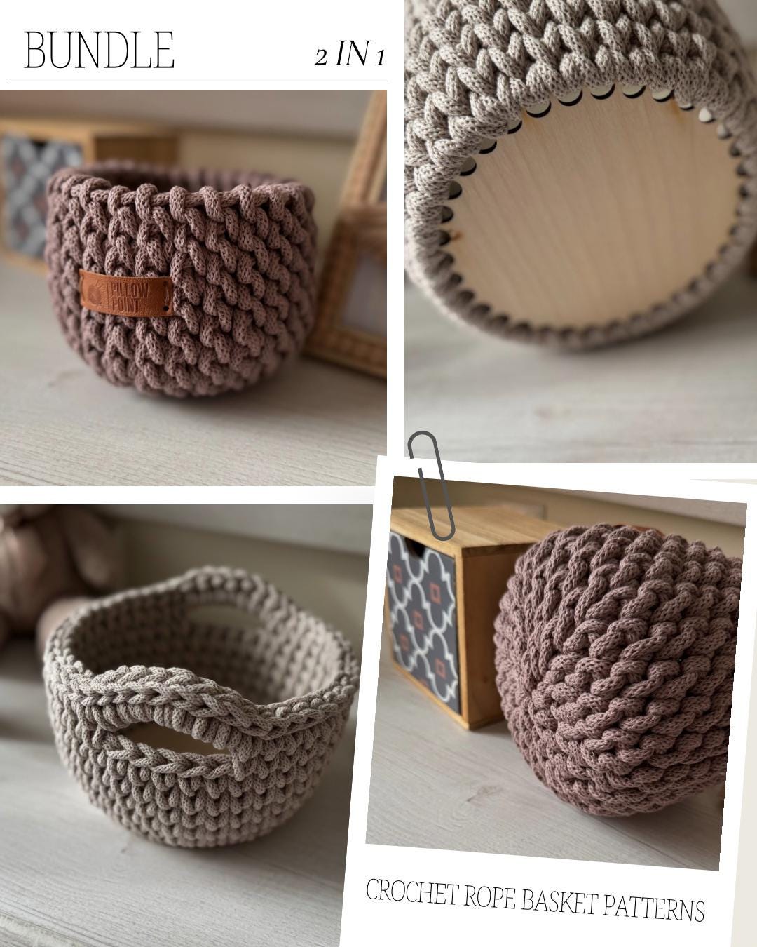 Crochet Rope Basket Pattern Bundle | Beginner Round Wooden Base ...