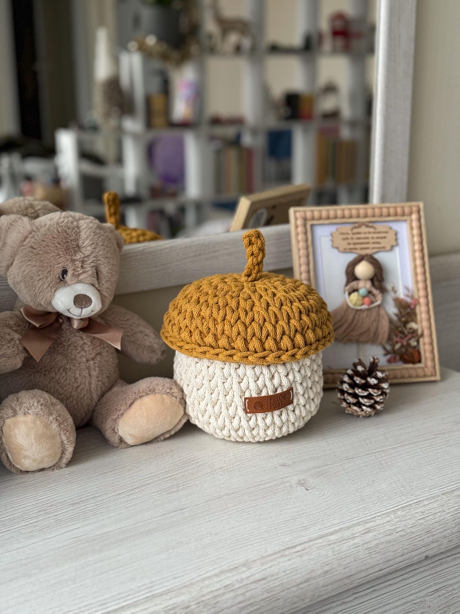 Handmade Crochet Acorn Basket With Lid Cotton Rope Organizer Perfecr ...
