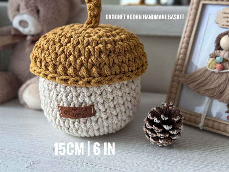 Handmade Crochet Acorn Basket With Lid Cotton Rope Organizer Perfecr ...