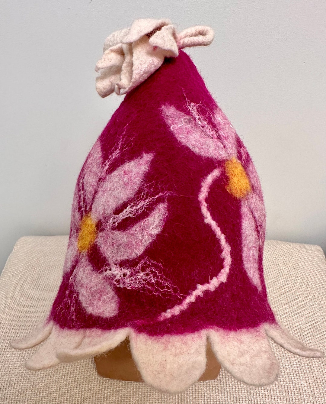 Hand Felted Woolen Unisex Sauna Hat Decorated With Flowers - Etsy