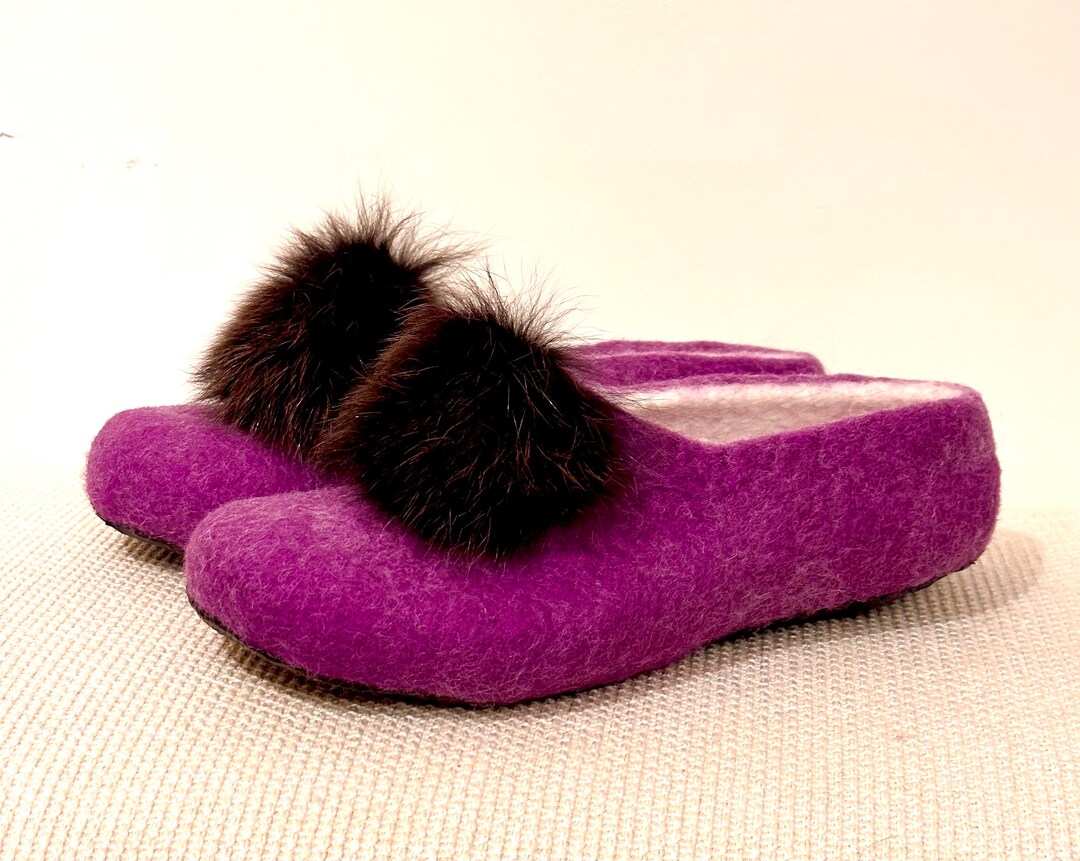 Hand Felted Purple Violet Color Woolen Slippers for Women With Natural ...