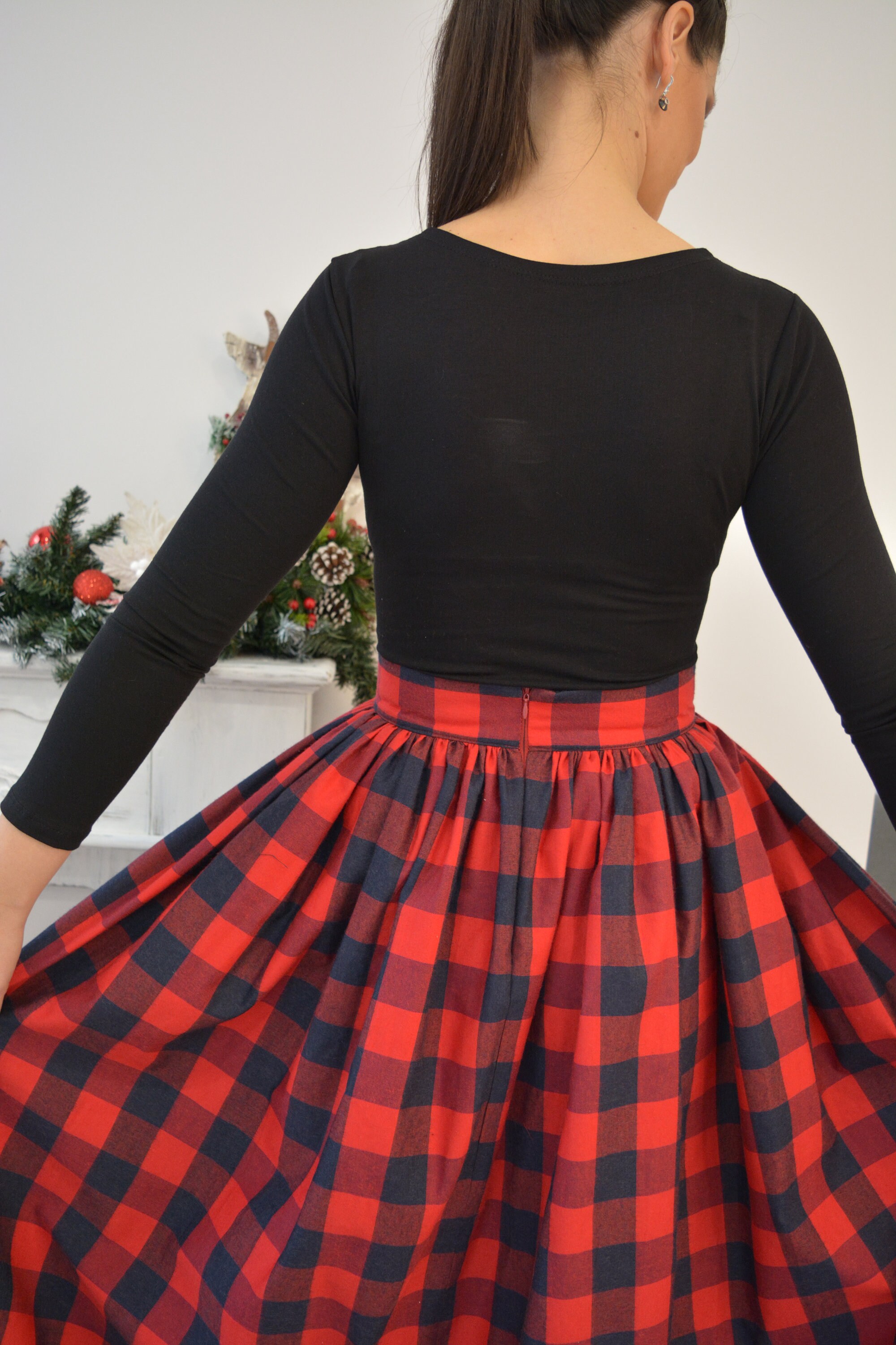Red Checks Maxi Skirt With POCKETS/ Full Length Skirt/ Tartan Skirt ...