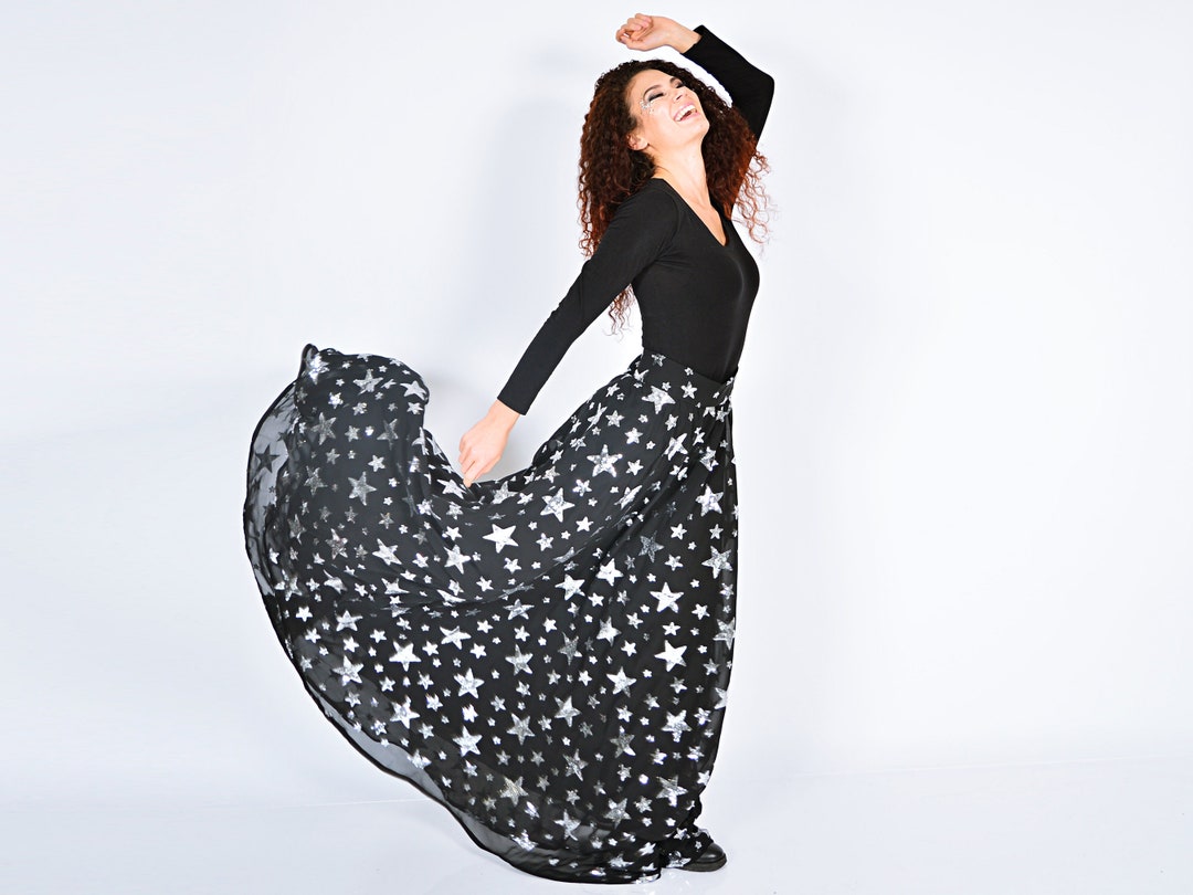 Stars Skirt/ Black Skirt/ Stars Pattern Skirt/ Long Skirt/ Sparkly ...