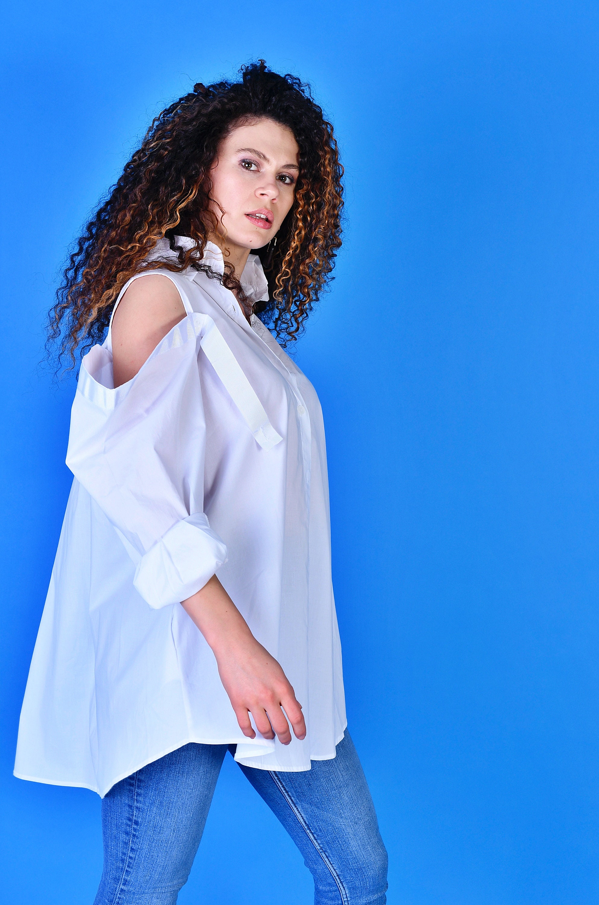 White Cotton Office Shirt/ Shirt With Detachable Sleeves/ | Etsy